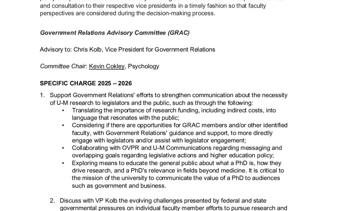 GRAC Charge 2025-2026 | U-M Faculty Senate