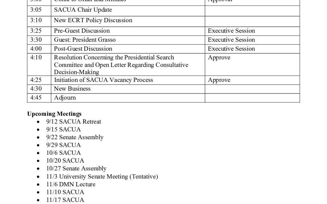 SACUA Agenda 2025 9-8 | U-M Faculty Senate