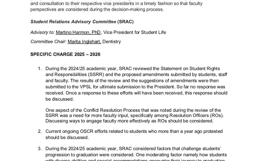 SRAC Charge 2025-2026 | U-M Faculty Senate