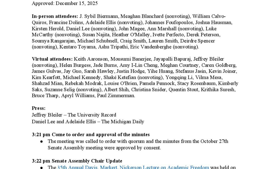2025-2026 Senate Assembly 2025.11.24 Minutes | U-M Faculty Senate