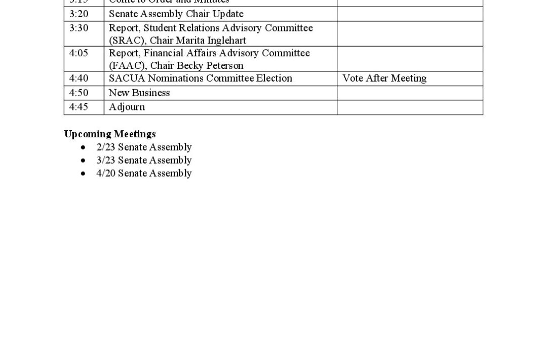 SA Agenda 2026 1-26 | U-M Faculty Senate