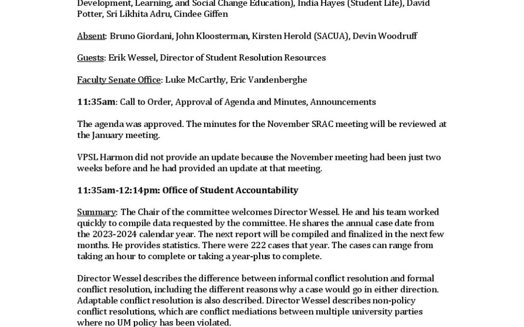 SRAC Meeting Mins 12-05-25 | U-M Faculty Senate